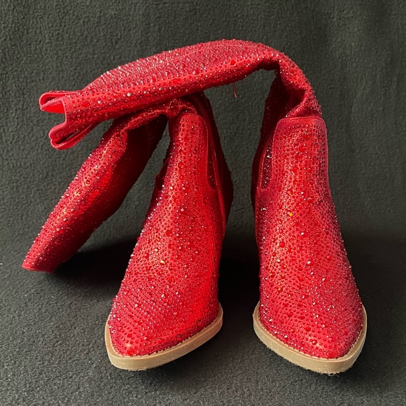 Forever 21 | Shoes | Forever River Ii Ruby Red Rhinestone Tall Cowboy ...